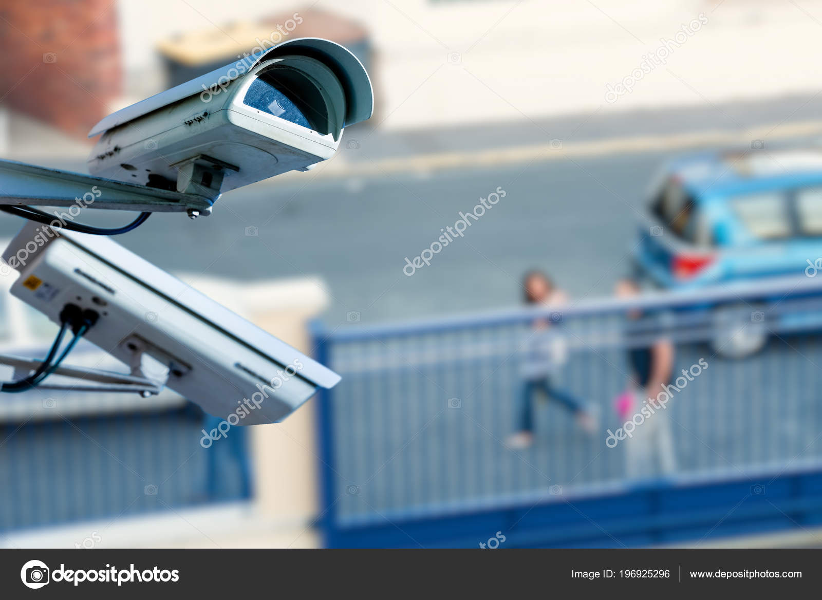 Security Cctv Camera Surveillance System Street Blurry Background Stock ...