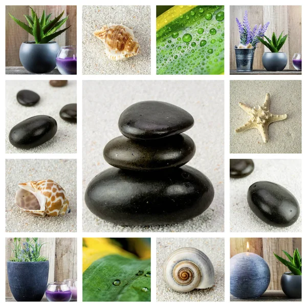 Collage of hot stones and bamboo — Stock Photo © egal #6147466