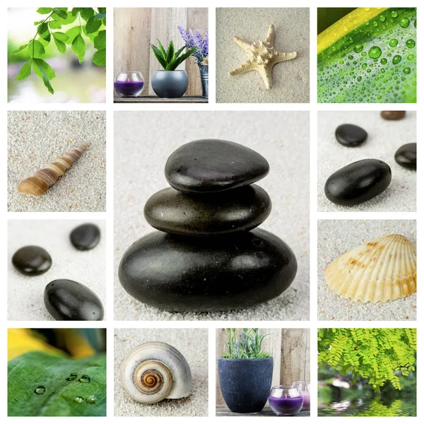 Collage of hot stones and bamboo — Stock Photo © egal #6147466