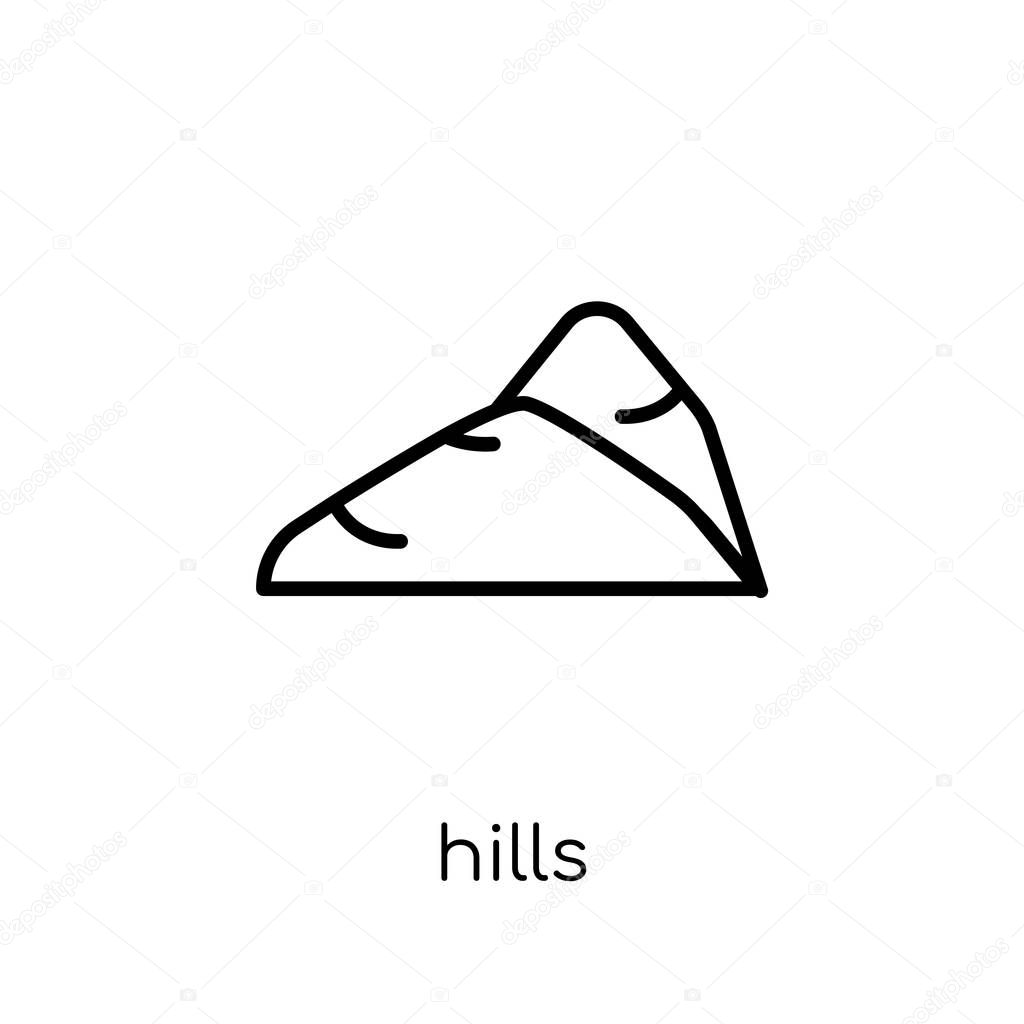 Icono Hills. Moderno moderno vector lineal plano Hills icono sobre ...