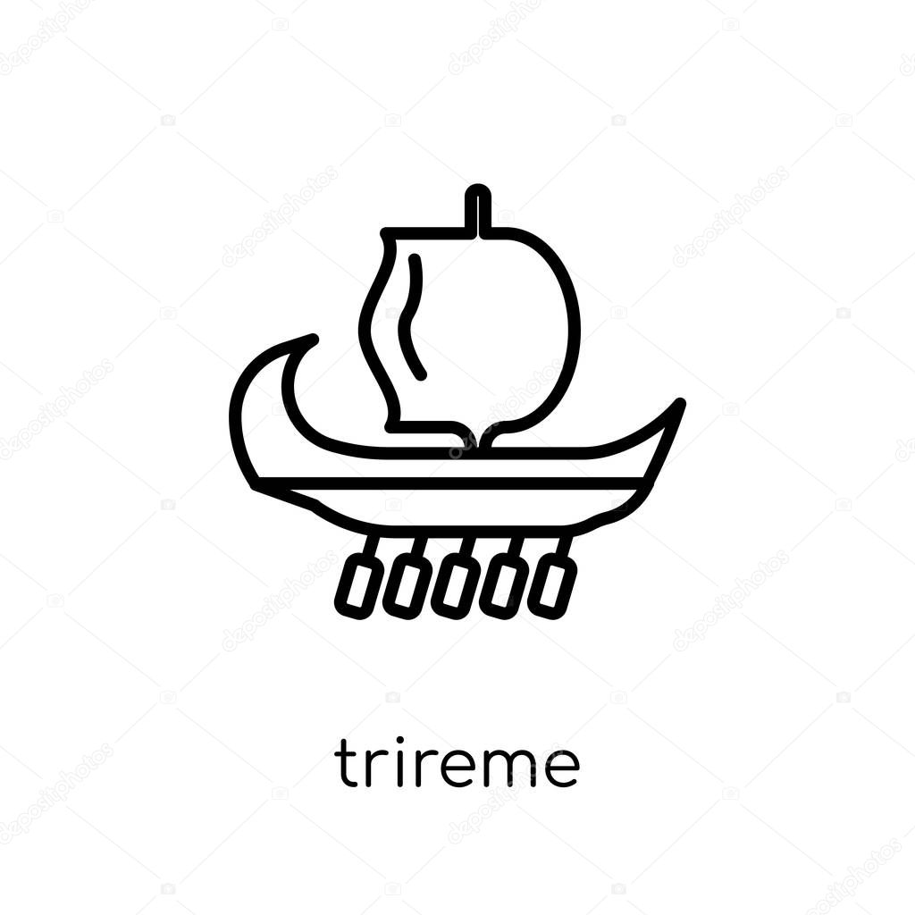 Icono de Trireme. Moderno moderno vector lineal plano trireme icono sobre fondo blanco de la ...