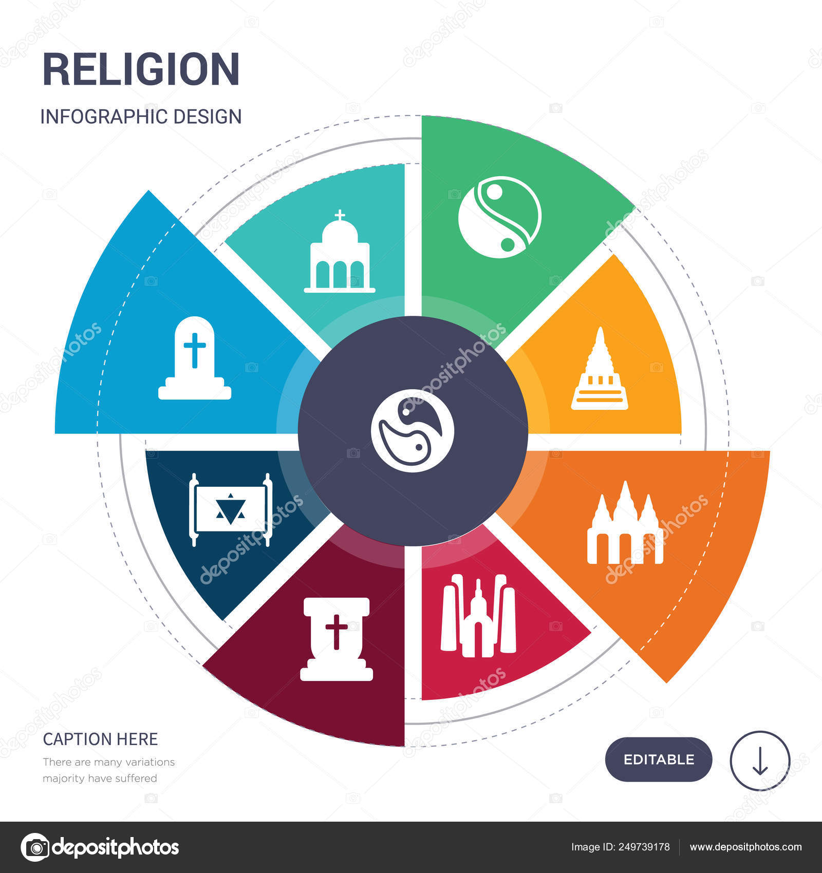 Set of 9 simple religion vector icons. contains such as taoism, temple ...