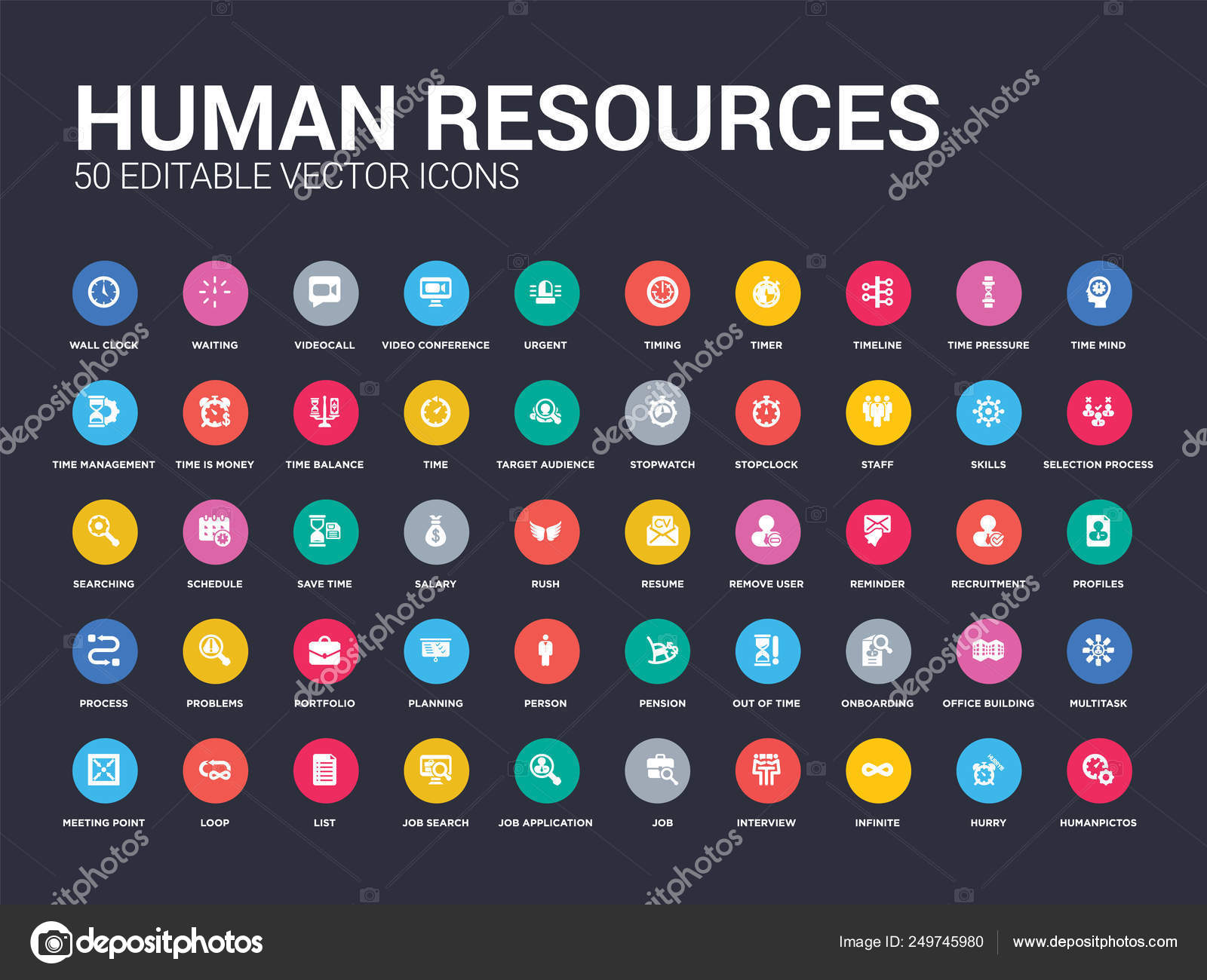 50 human resources set icons such as humanpictos, hurry, infinite ...