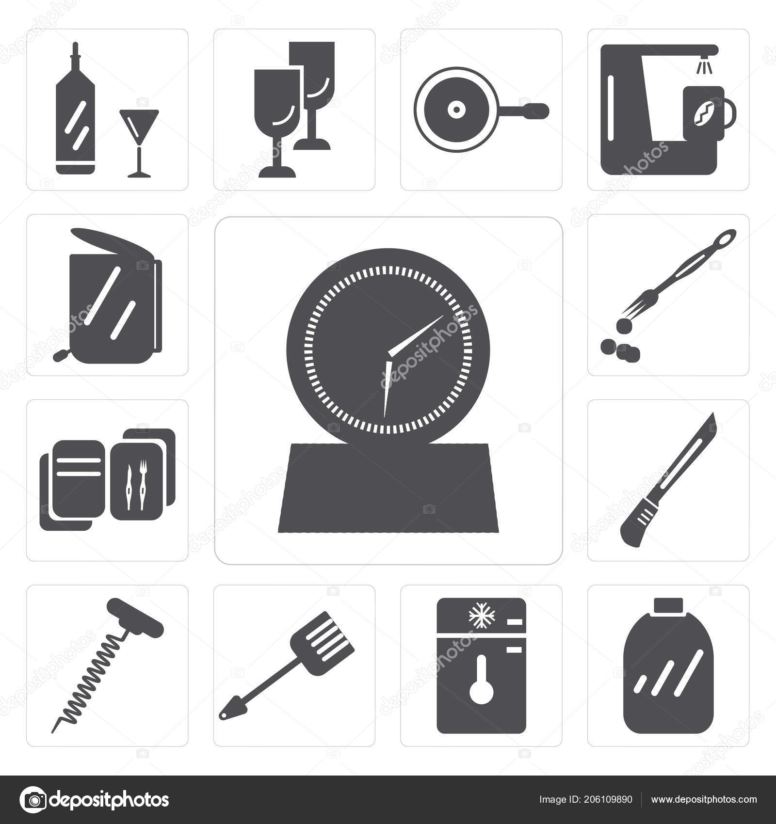 Set Simple Editable Icons Timer Conserve Freezer Spatula Corkscrew ...