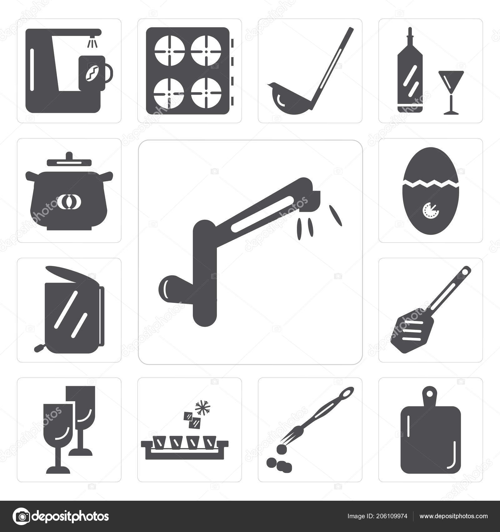Set Simple Editable Icons Tap Kitchen Board Brush Ice Cube — Stock ... Set Simple Editable Icons Tap Kitchen Board Brush Ice Cube — Stock ...