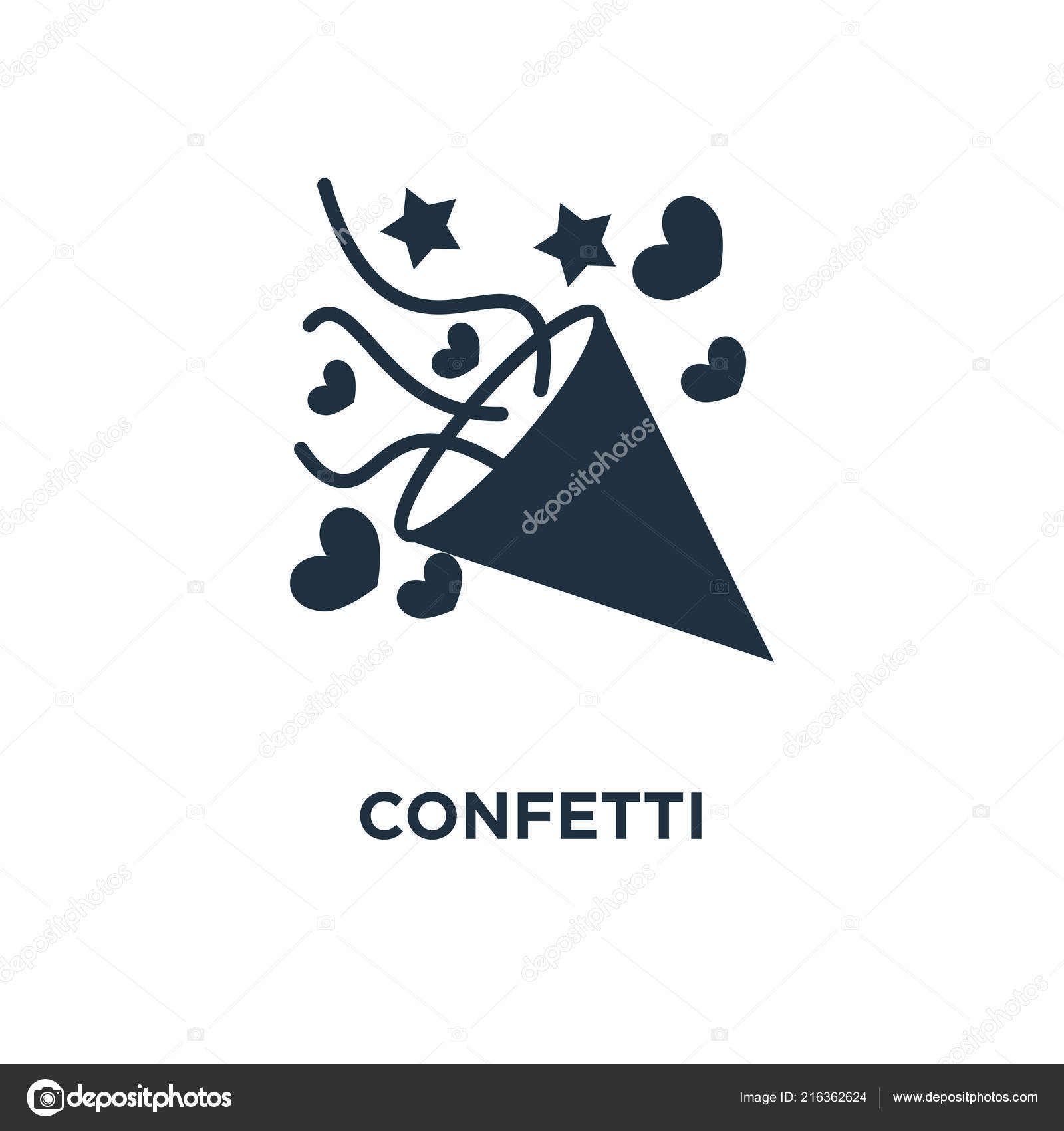 Confetti Icon Black Filled Vector Illustration Confetti Symbol White ...