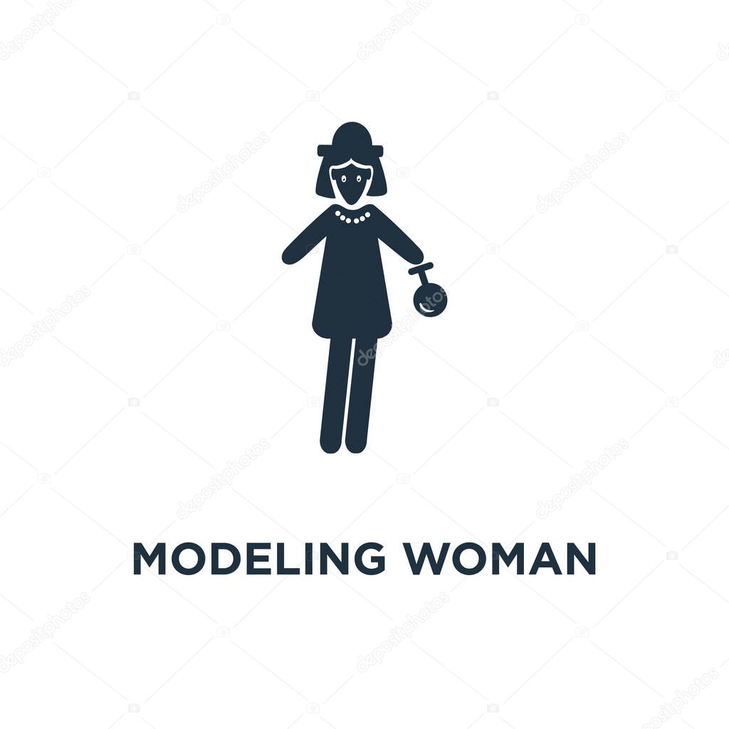 Icono de Mujer Modeladora. Ilustración vectorial negra. Modelado ...