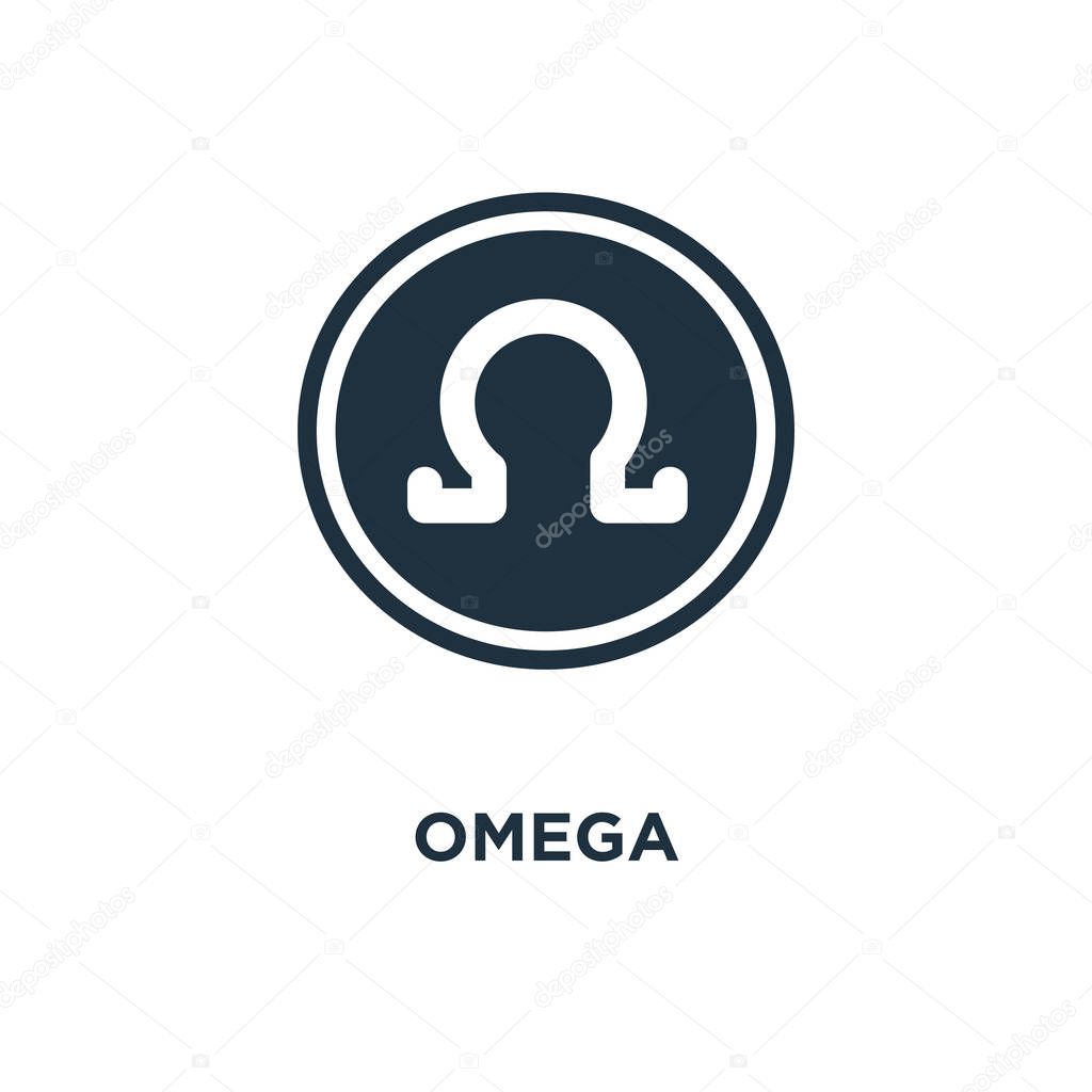 Icono Omega. Ilustración vectorial negra. Símbolo Omega sobre fondo ...