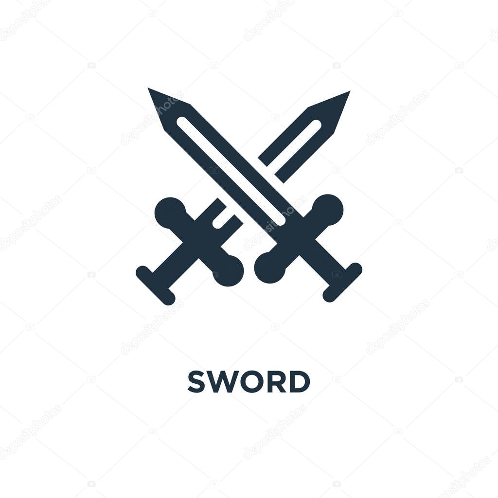 Icono de espada. Ilustración vectorial negra. Símbolo de espada sobre ...