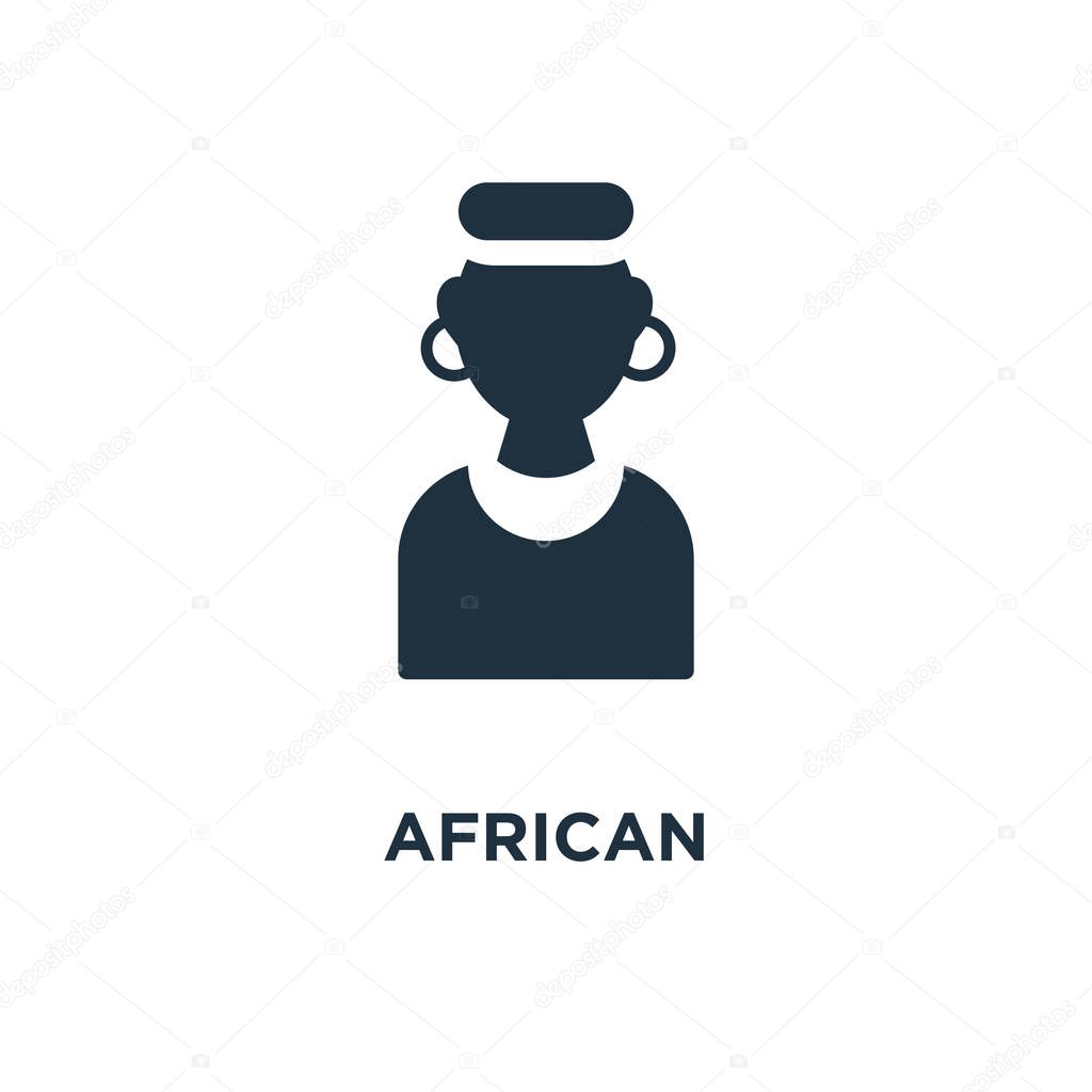 Icono africano. Ilustración vectorial negra. Símbolo africano sobre fondo blanco. Puede ser ...