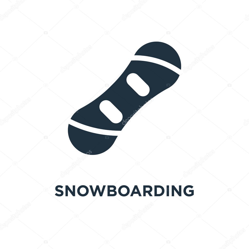 Icono de snowboard. Ilustraci n vectorial negra. S mbolo de snowboard sobre fondo blanco. Puede ...