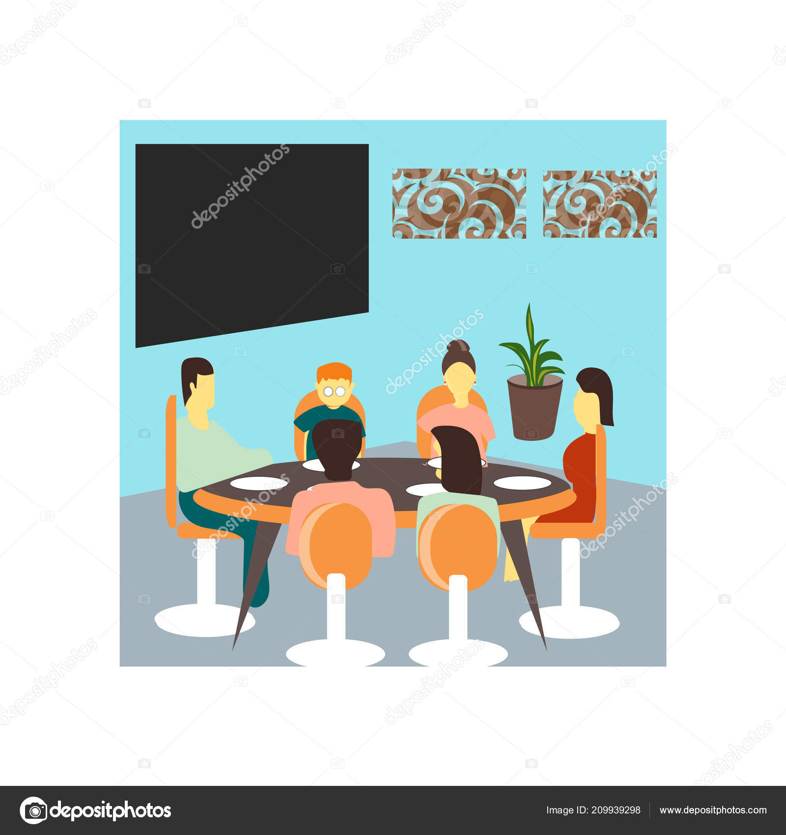 Family Having Lunch Together Vector Vector Isolated White Background ...
