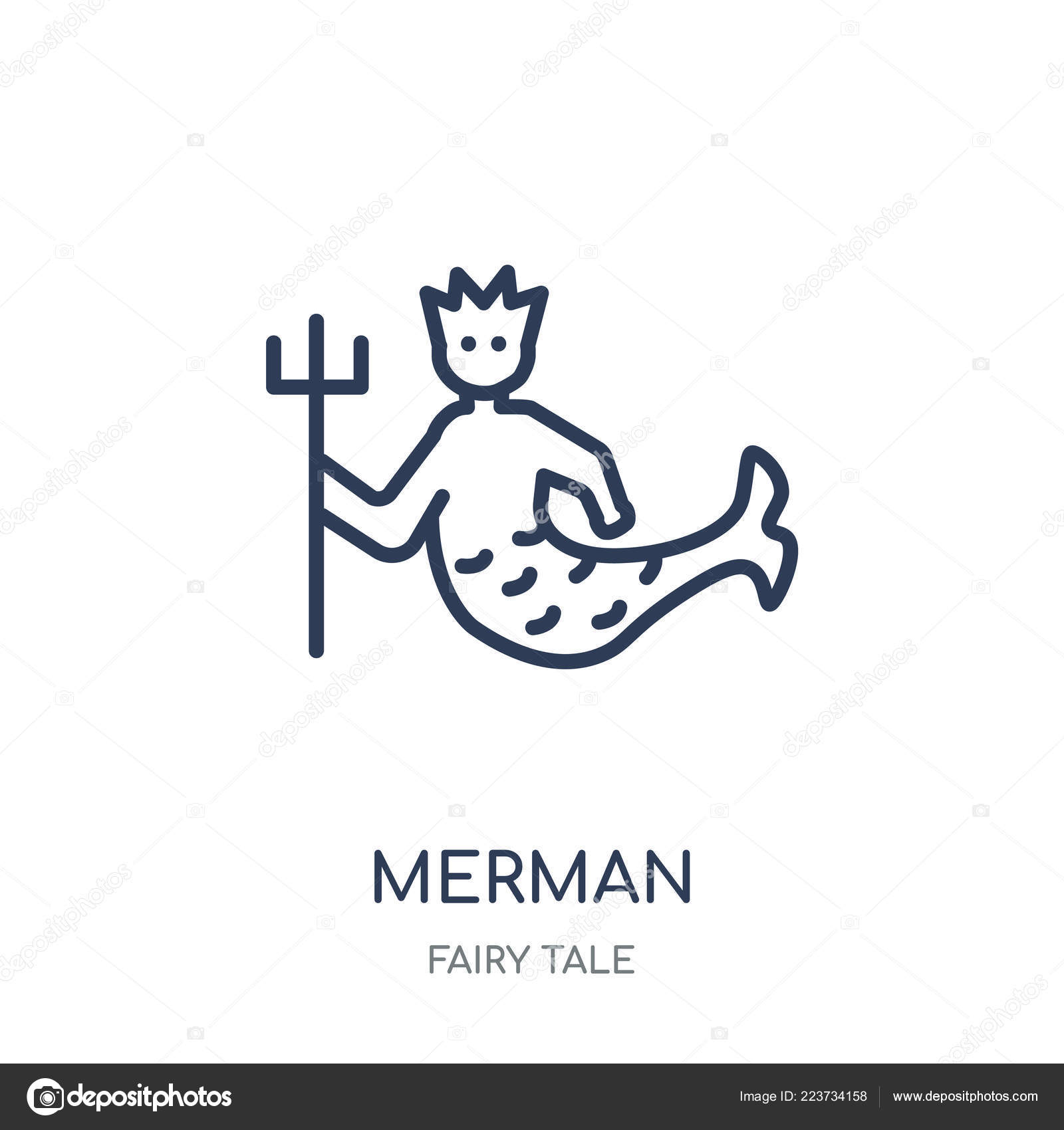 Merman Icon Merman Linear Symbol Design Fairy Tale Collection Simple ...