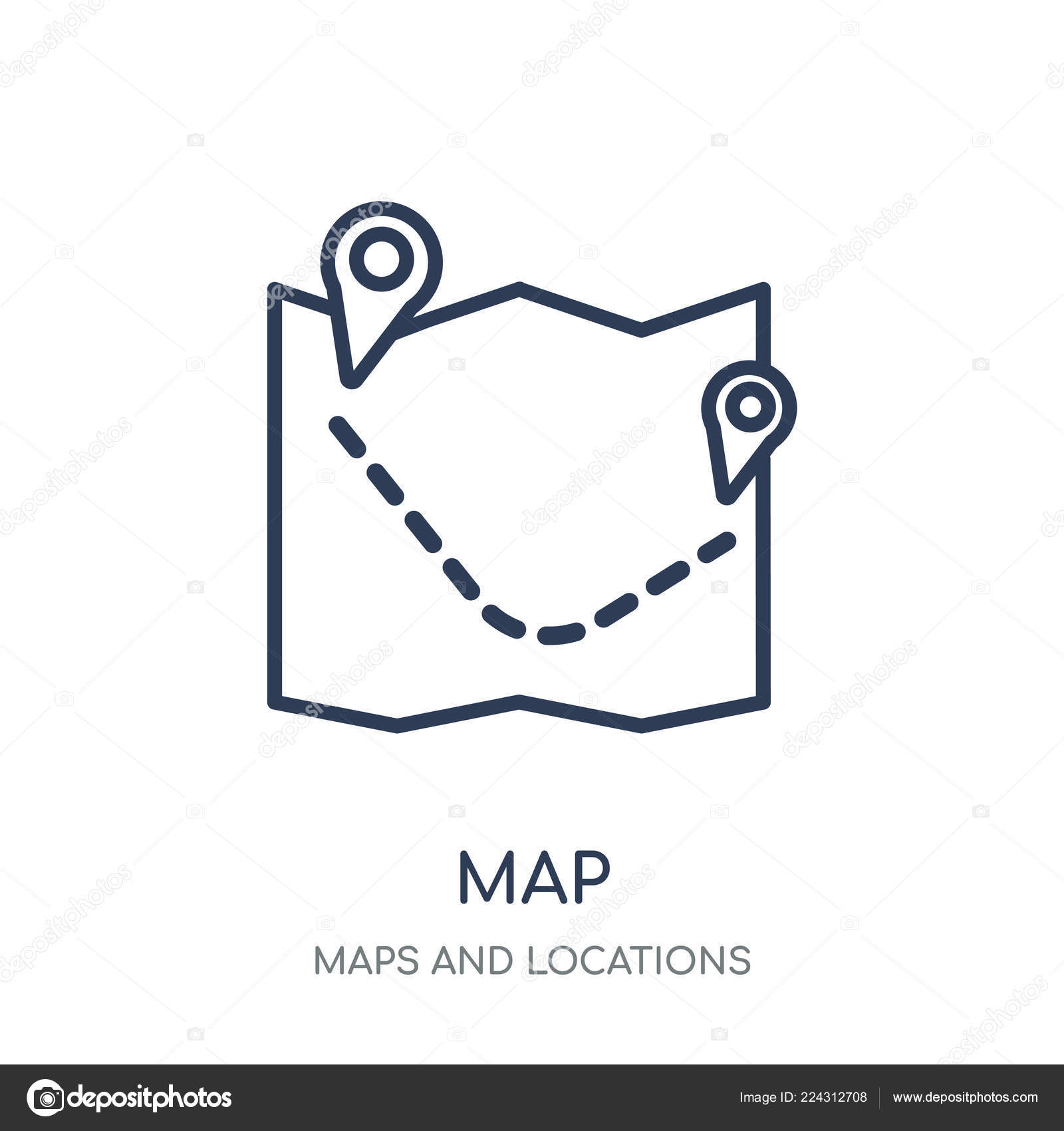 Icona Della Mappa Mappa Design Lineare Dei Simboli Della Collezione ...