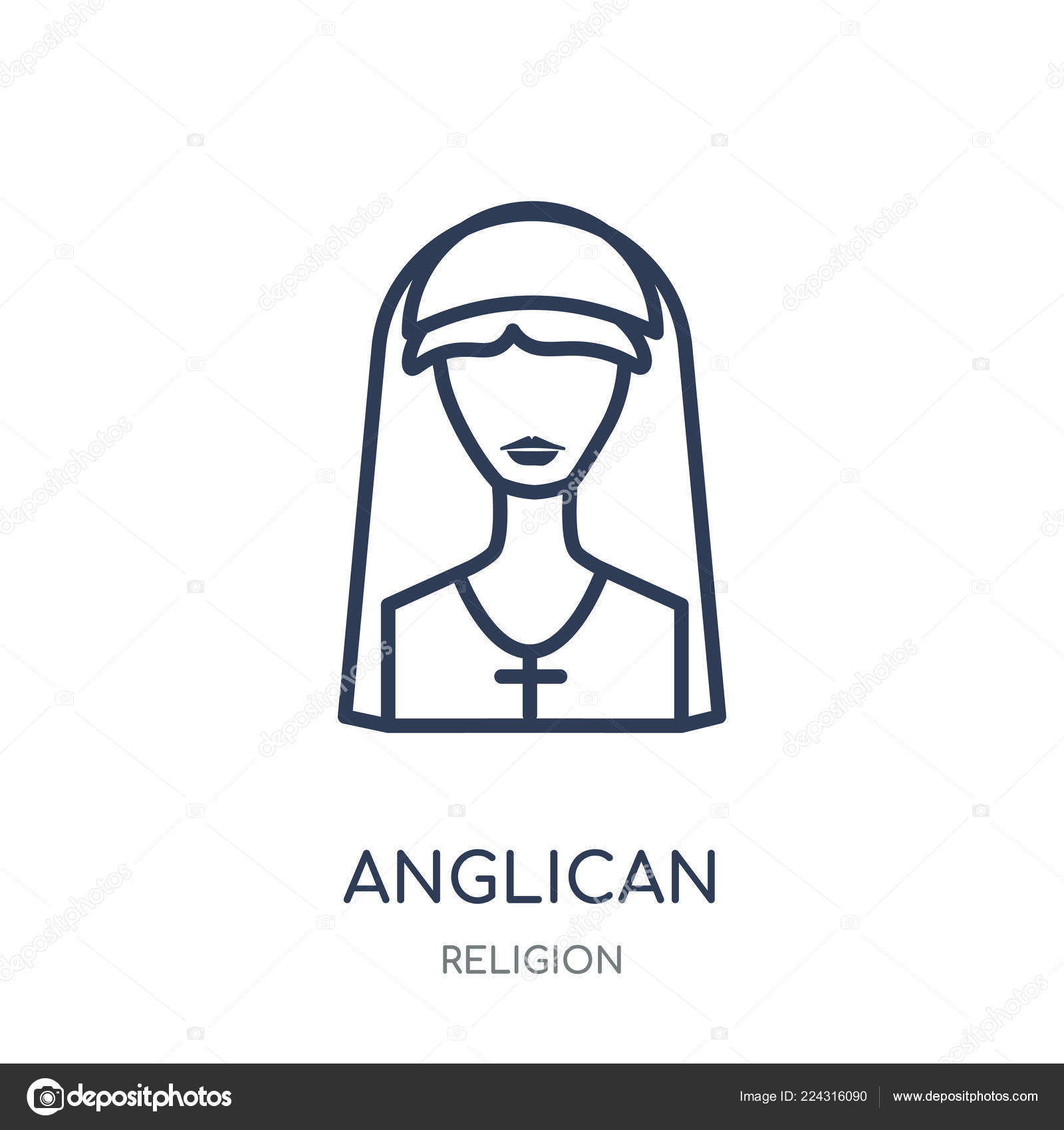 Icono Anglicano Diseño Símbolo Lineal Anglicano Colección Religion ...
