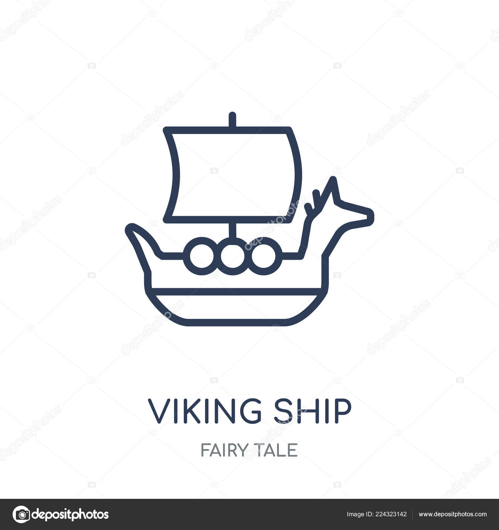 Viking Ship Icon Viking Ship Linear Symbol Design Fairy Tale Stock ...