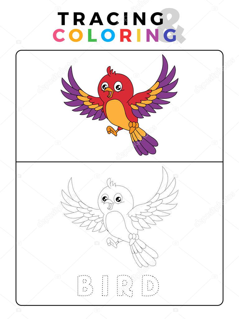 Funny Bird Tracing and Coloring Book with Example. Hoja de trabajo ...