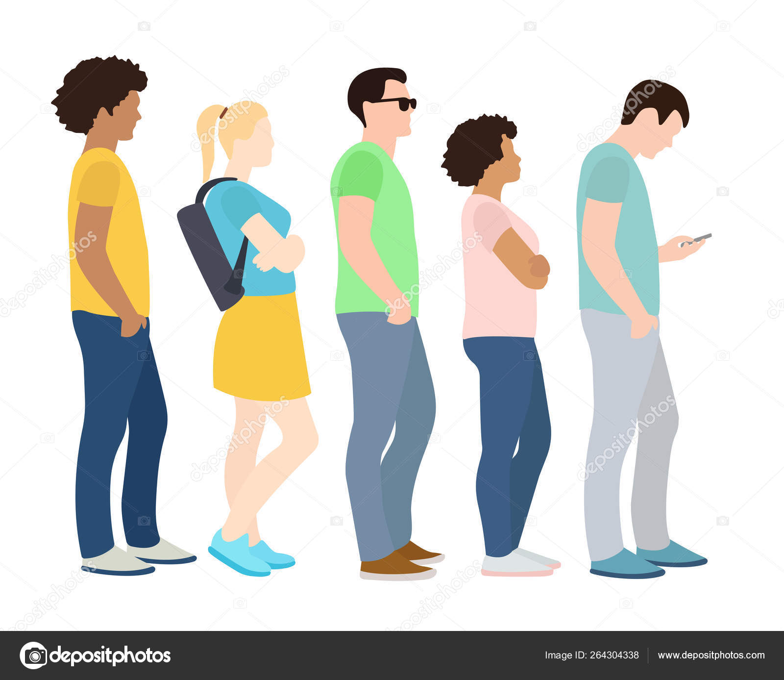 Queue of people. Waiting women and men standing in line. Queue wait ...