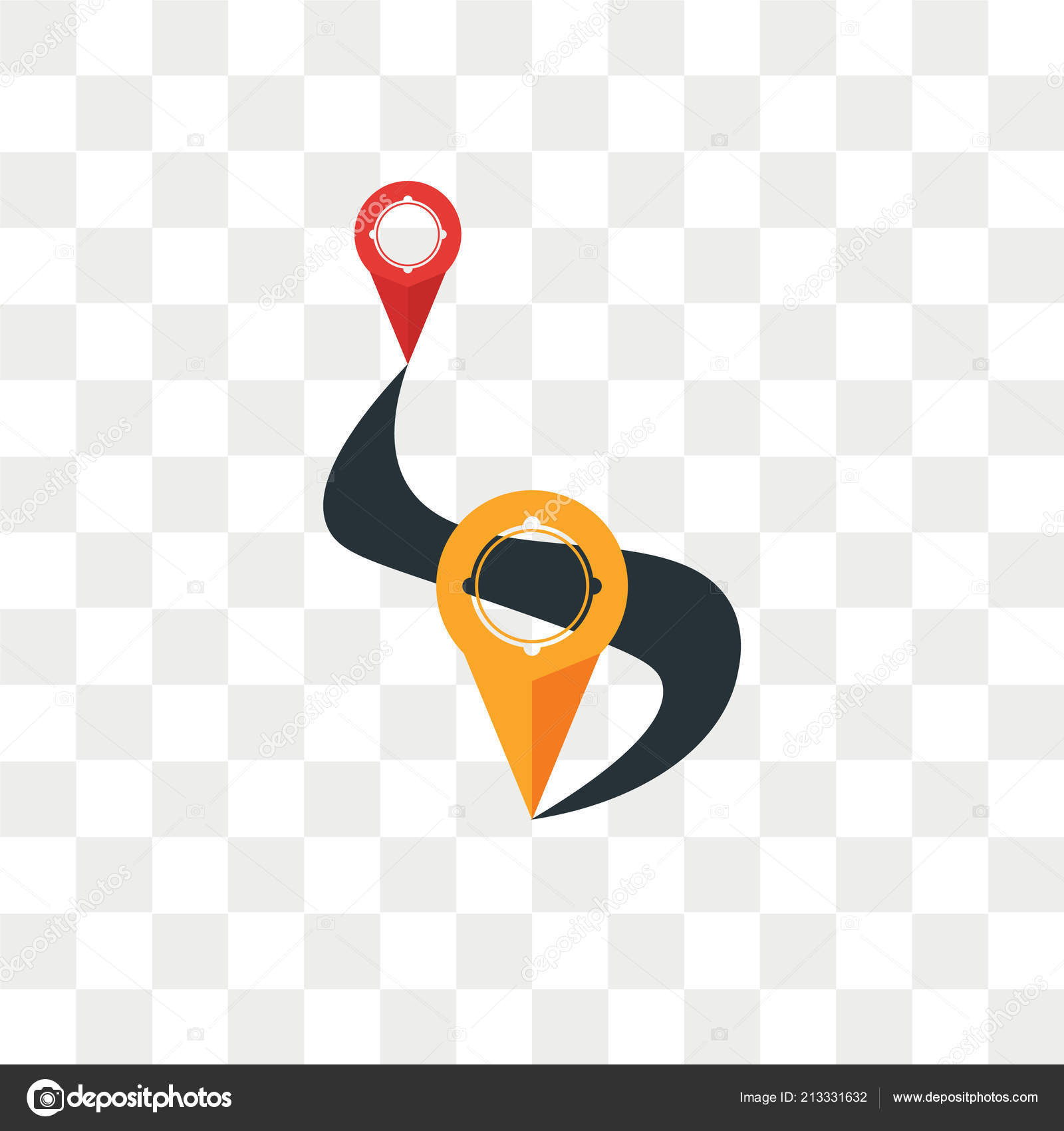 Icono de vector de ruta aislado sobre fondo transparente, logo de Route ...