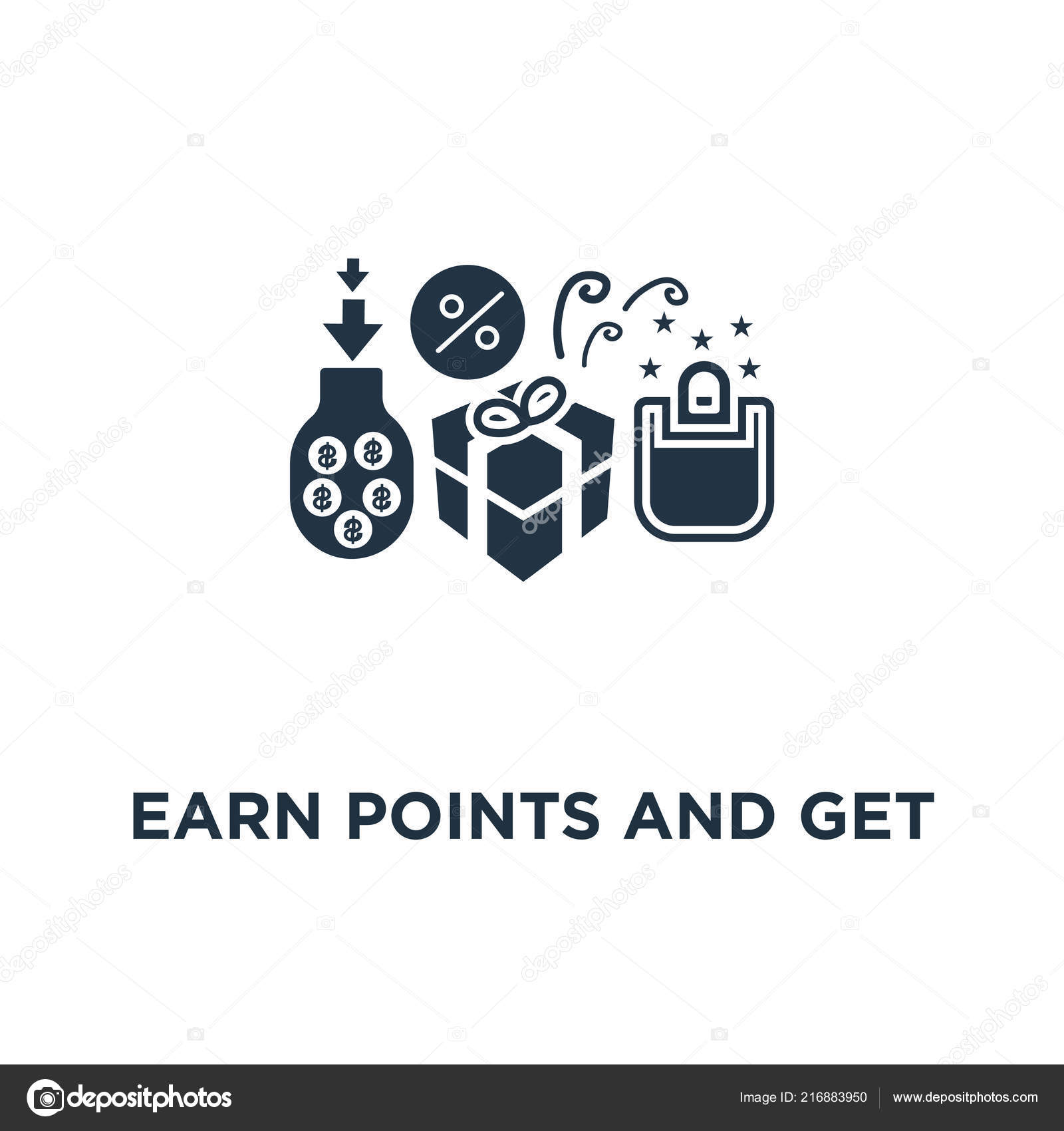 Ganar Puntos Obtener Icono Recompensa Diseño Símbolo Concepto Programa ...