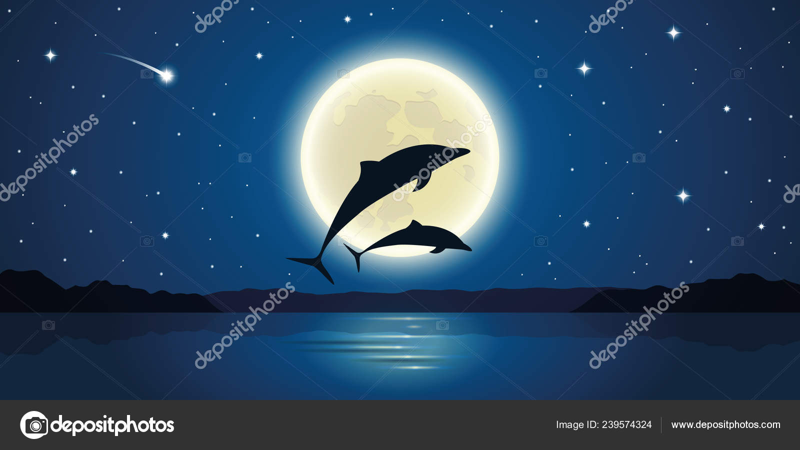 Dolphin Moon Water Night Dolphin Wall Decor In Canvas, Murals,