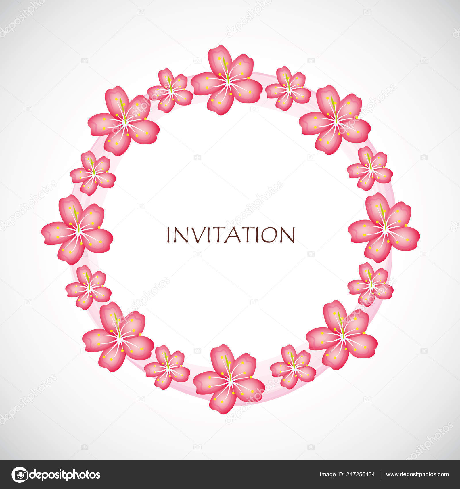 Pink cherry blossom flowers of sakura circle invitation Stock Vector by ...