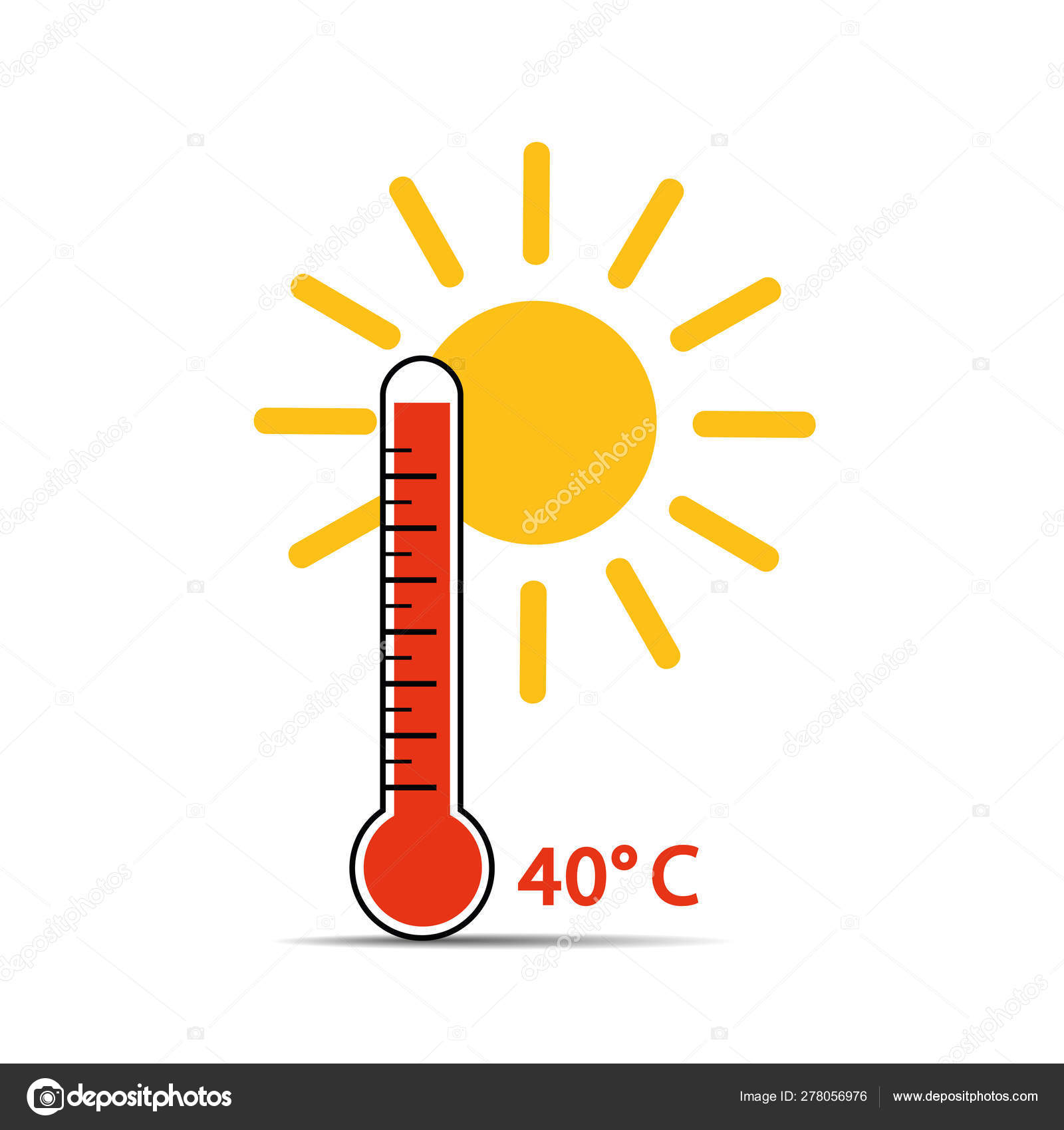 Icono del termómetro de calor 40 grados de clima de verano con sol ...