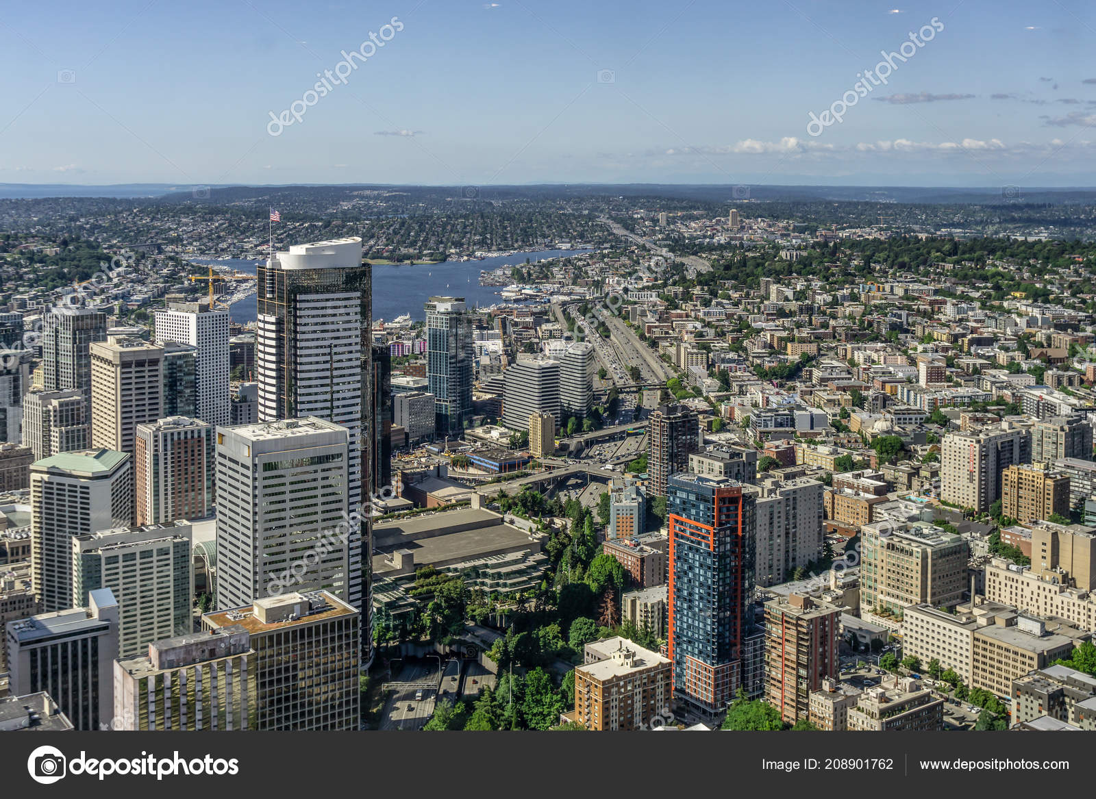Aerial View Overlook Downtown Seattle Capitol Hill Lake Union Distance ...