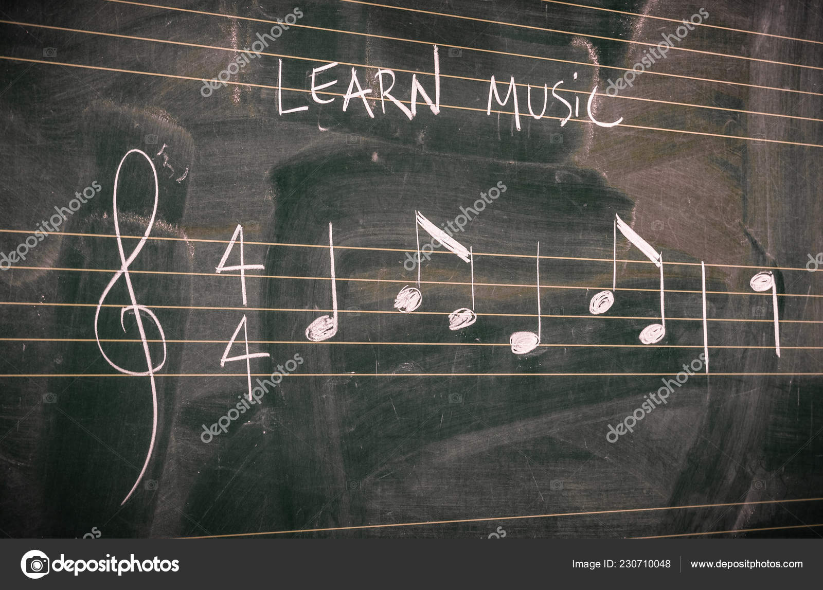 Random Music Notes Written White Chalk Blackboard Learn Teach Music ...
