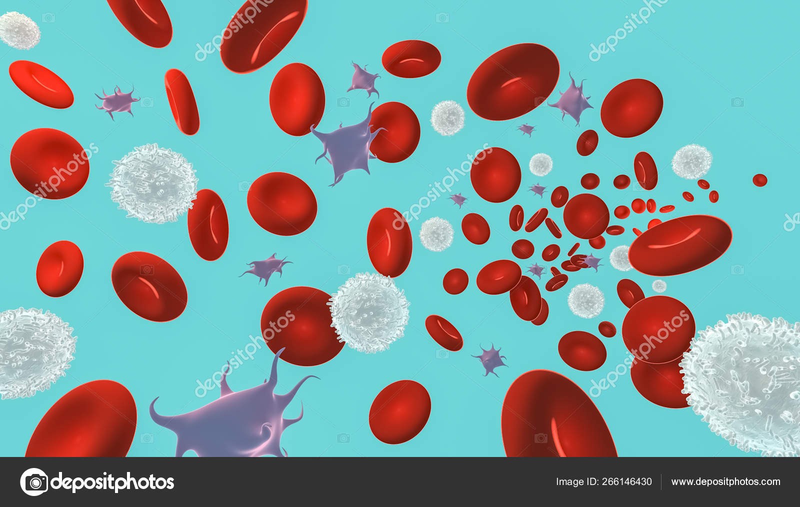 Blood cells 3d rendering illustration. Red and white blood cells and ...