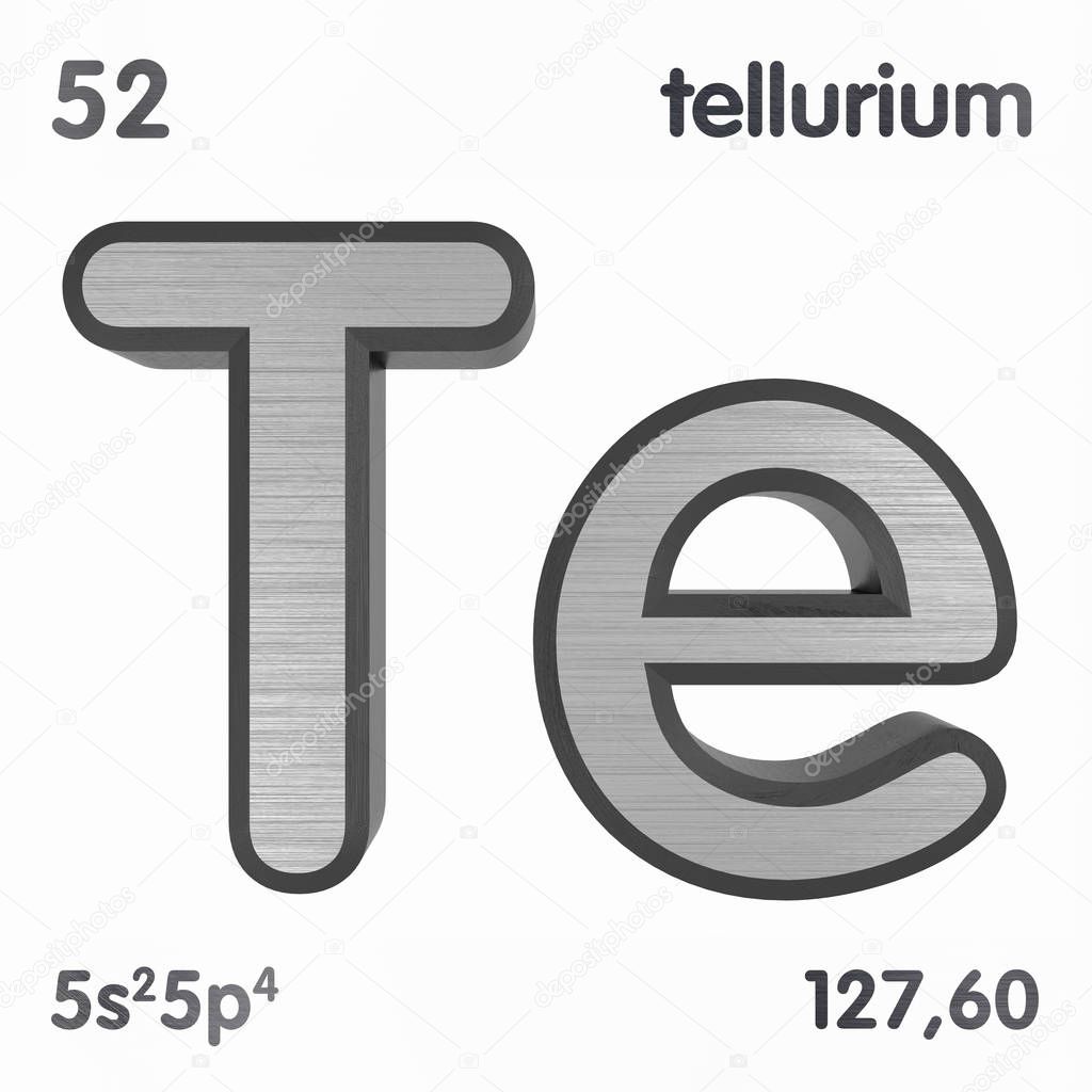 Tellurium (Te). Signo de elemento químico de la tabla periódica de ...