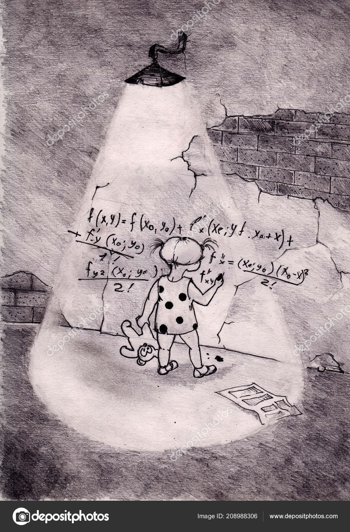 Child Mathematician Solves Equation Wall Stock Illustration by ...