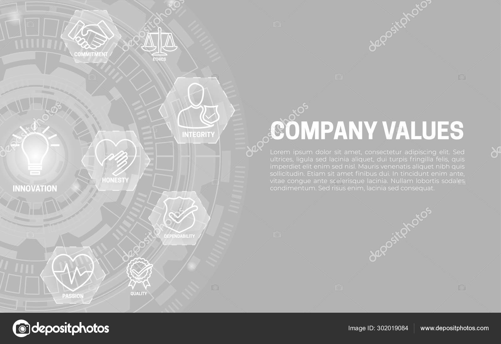 Core Company Values Banner Background with Icons Stock Vector Image by ...