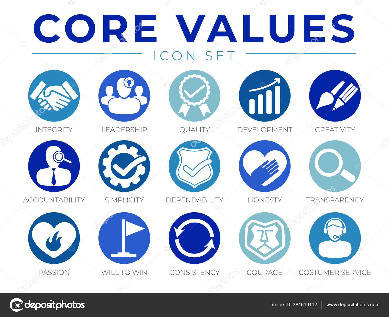 Company Core Values Web Icon Set Integrity Leadership Quality ...