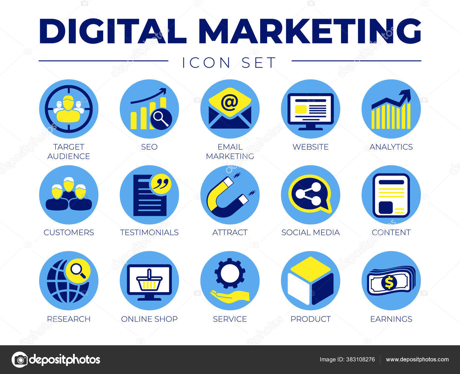 Color Digital Marketing Icon Set Target Audience Seo Email Marketing ...