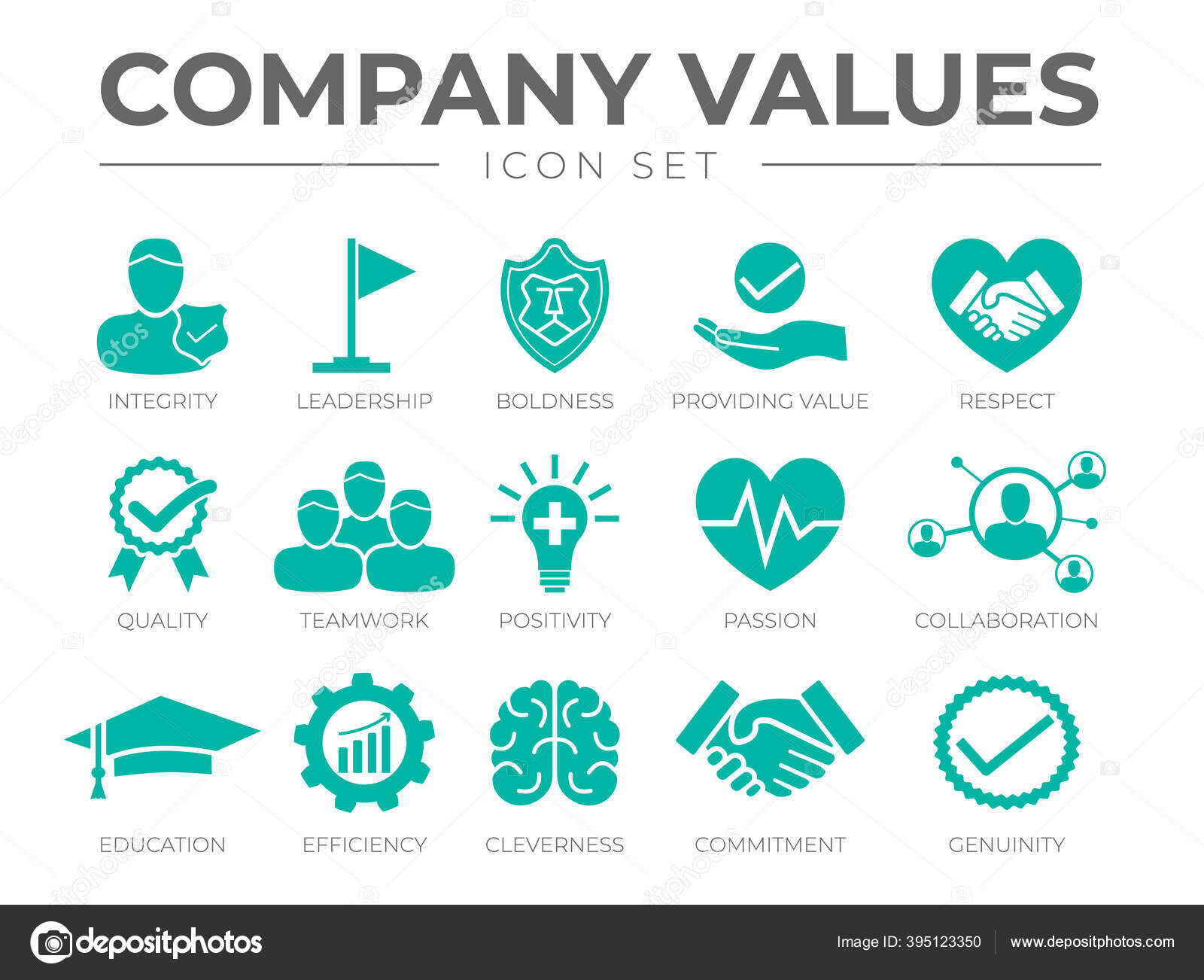 Business Company Values Icon Set Integrity Leadership Boldness Value ...