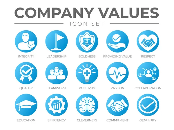Blue Flat Business Company Values Flat Icon Set Integrity Leadership ...