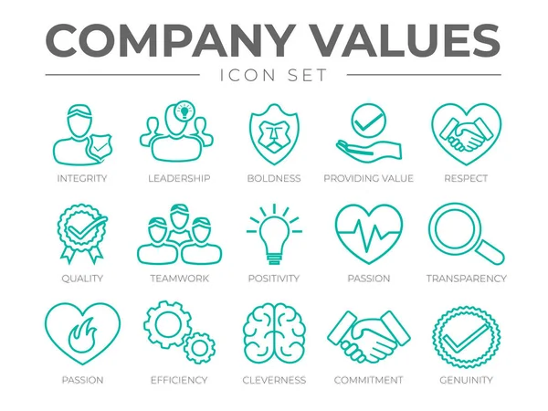 Company Core Values Icon Set Integrity Leadership Quality Development ...