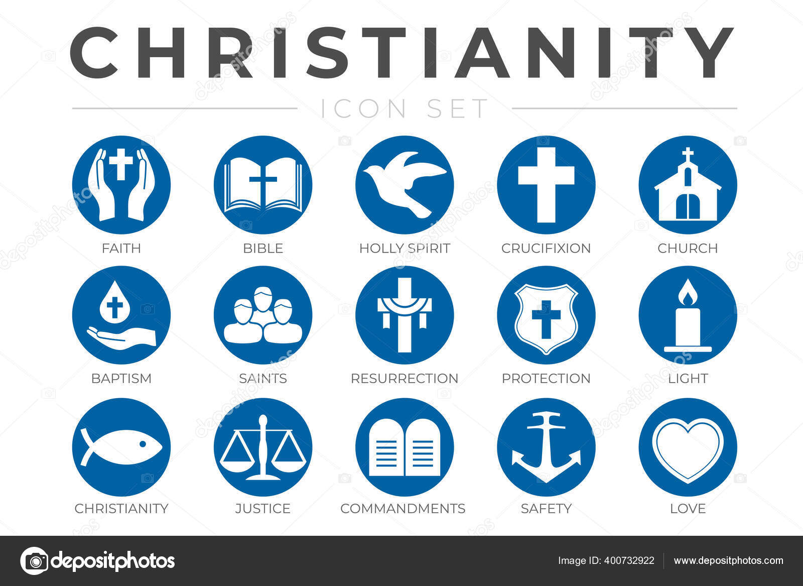 Christianity Icon Set Faith Bible Crucifixion Baptism Church ...