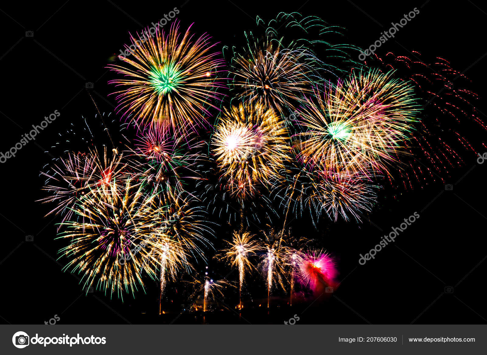 Beautiful Color Fireworks Display Black Sky Night Celebration Stock ...