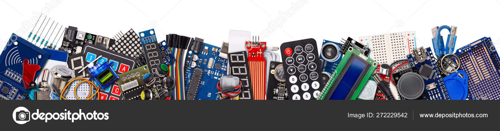 Wide panorama banner collage with copy space of microcontroller — Stock ...