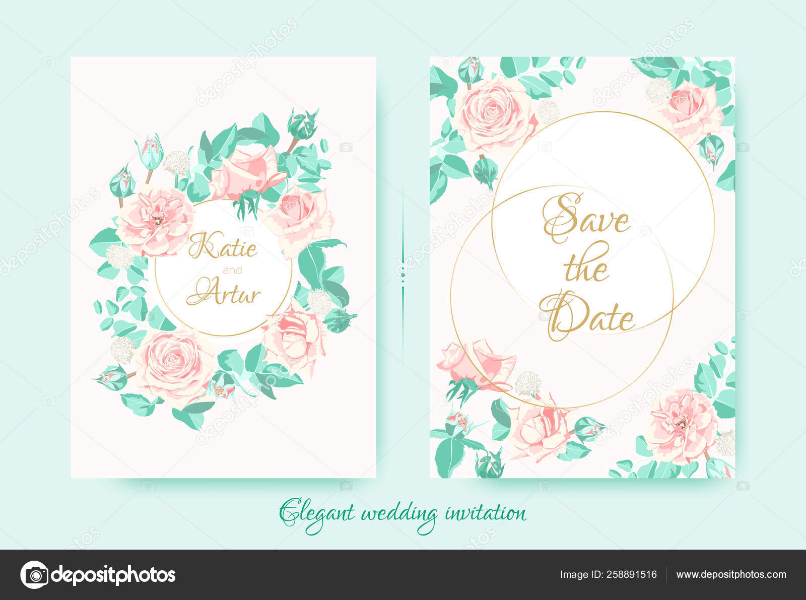 Boda Invitar con Rosas Composición y Frontera . Vector de stock por ...