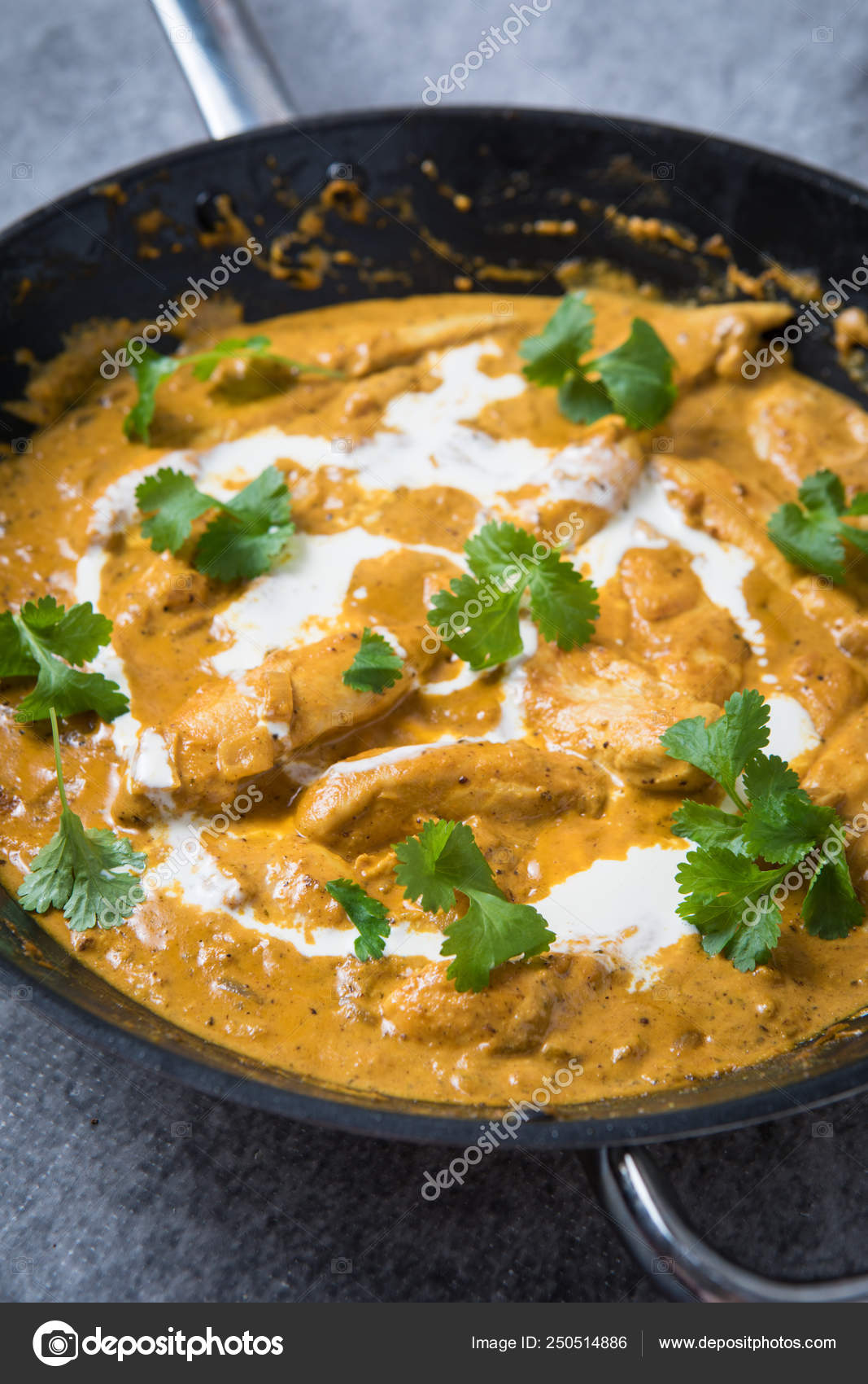 Orange Indian Chicken Curry Cream Fresh Coriadner Leaves Top Curry ...