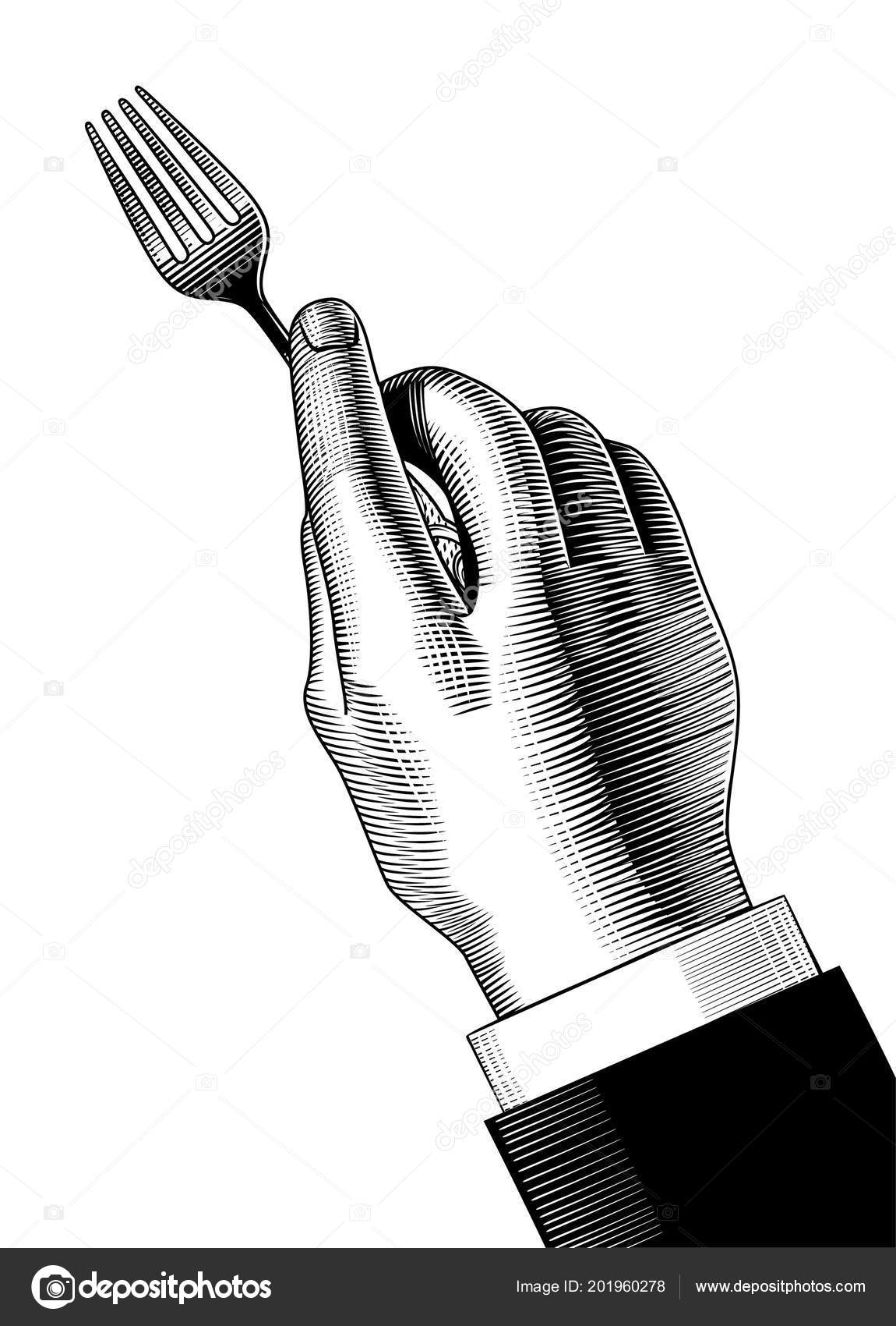 Hand Fork Vintage Engraving Stylized Drawing Vector Illustration Stock ...