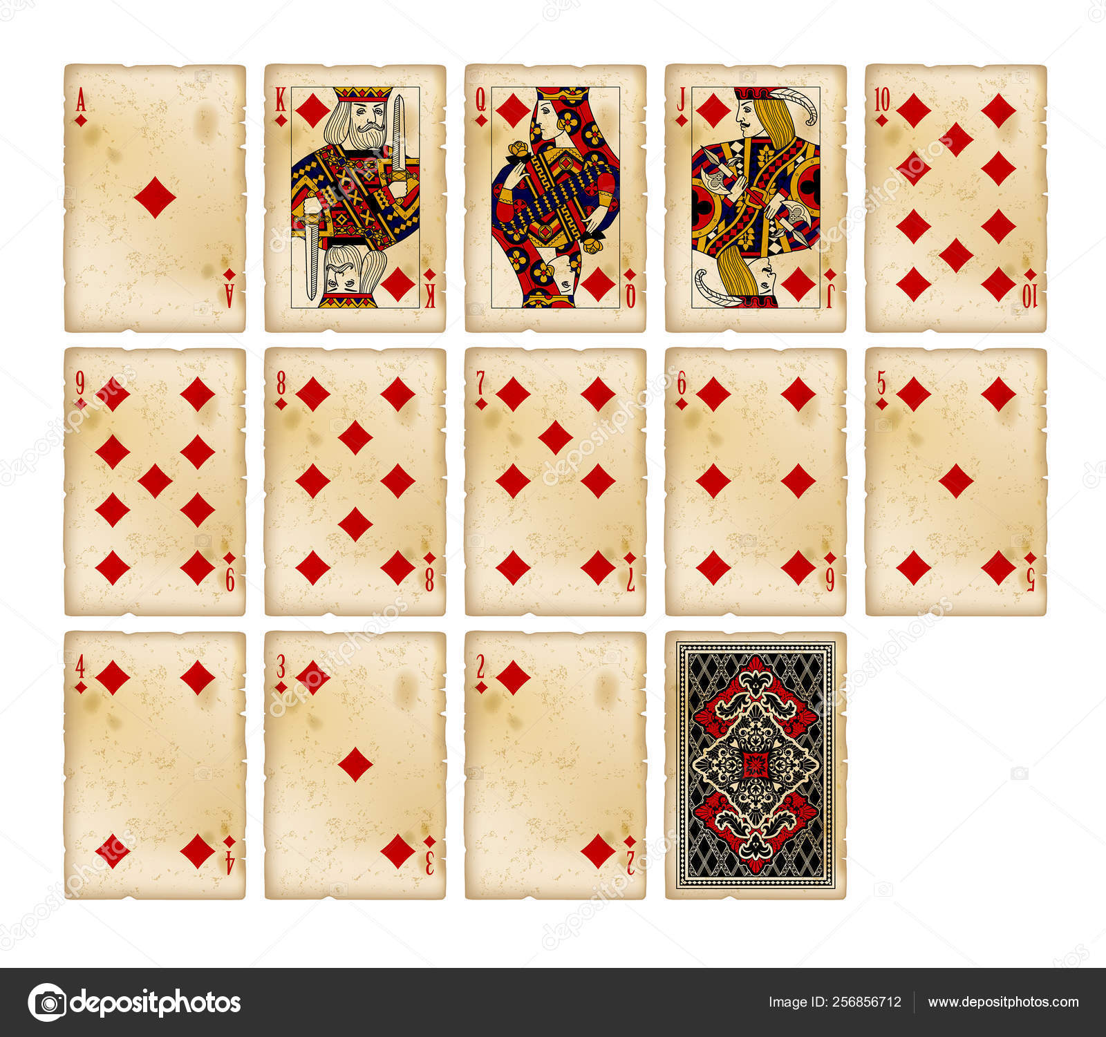Juego de cartas de Diamantes en estilo vintage Vector de stock por ...