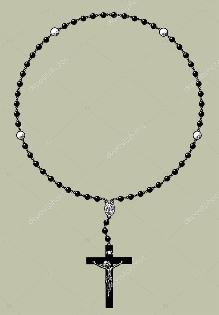 Marco redondo de cuentas de oración con y una cruz negra con la ...
