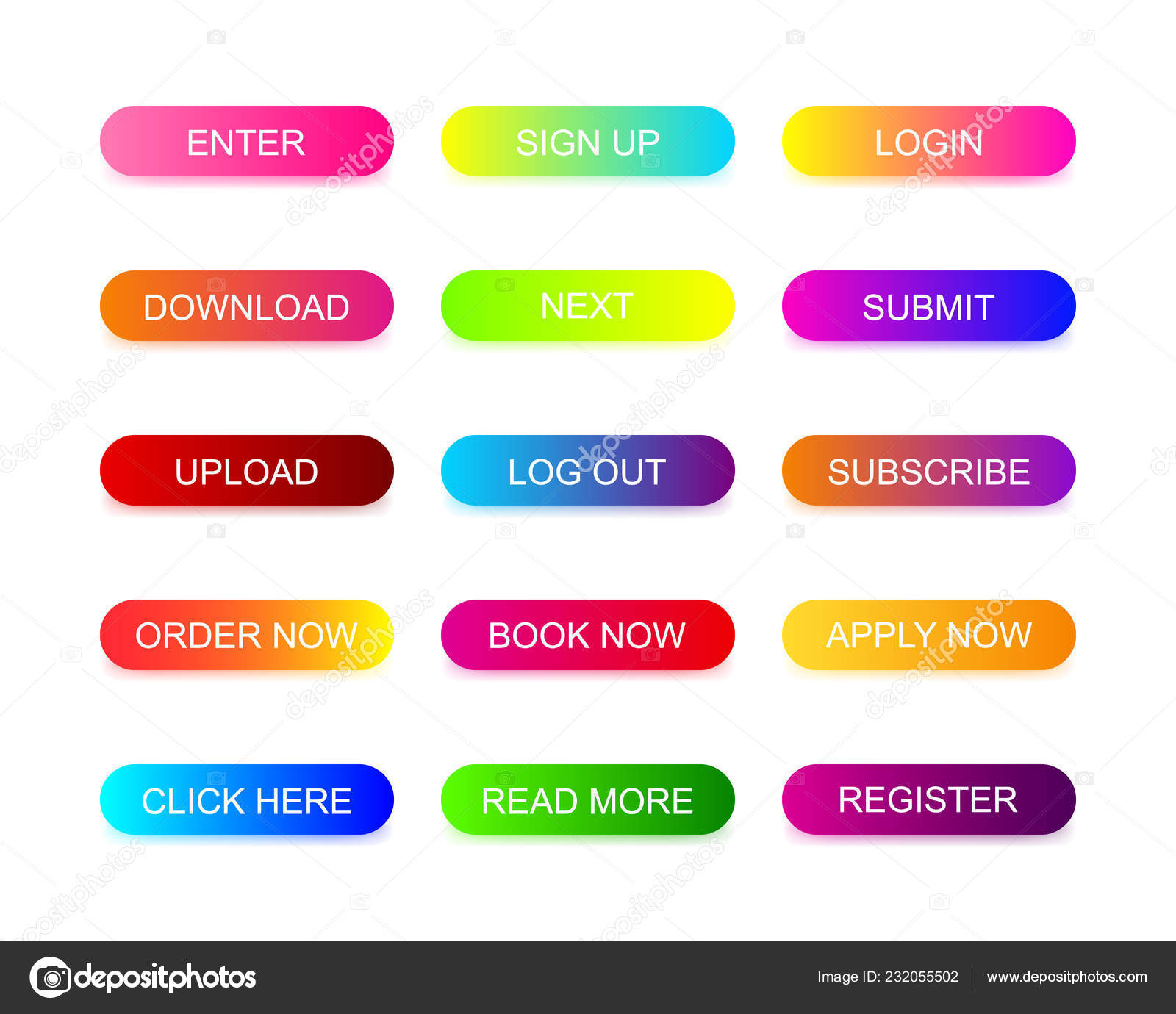 Web Buttons Flat Design Colorful Trendy Gradient Different Colors Icons ...