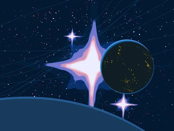 2d illustration. Cartoon draw style space picture. Deep vast space ...