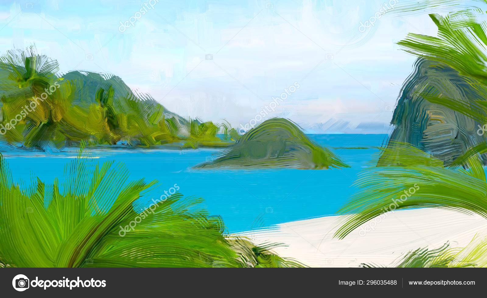Abstract Creative Tropical Landscape Oil Picture Stock Illustration by ...