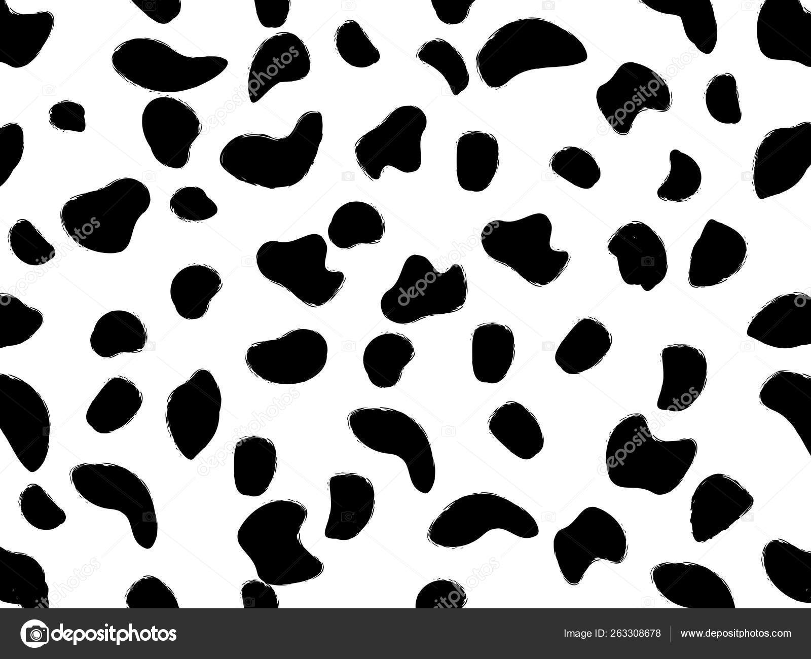 Dalmatian seamless pattern. Dog skin dots. Black doodle spots on white. Cow skin texture. Vector ...